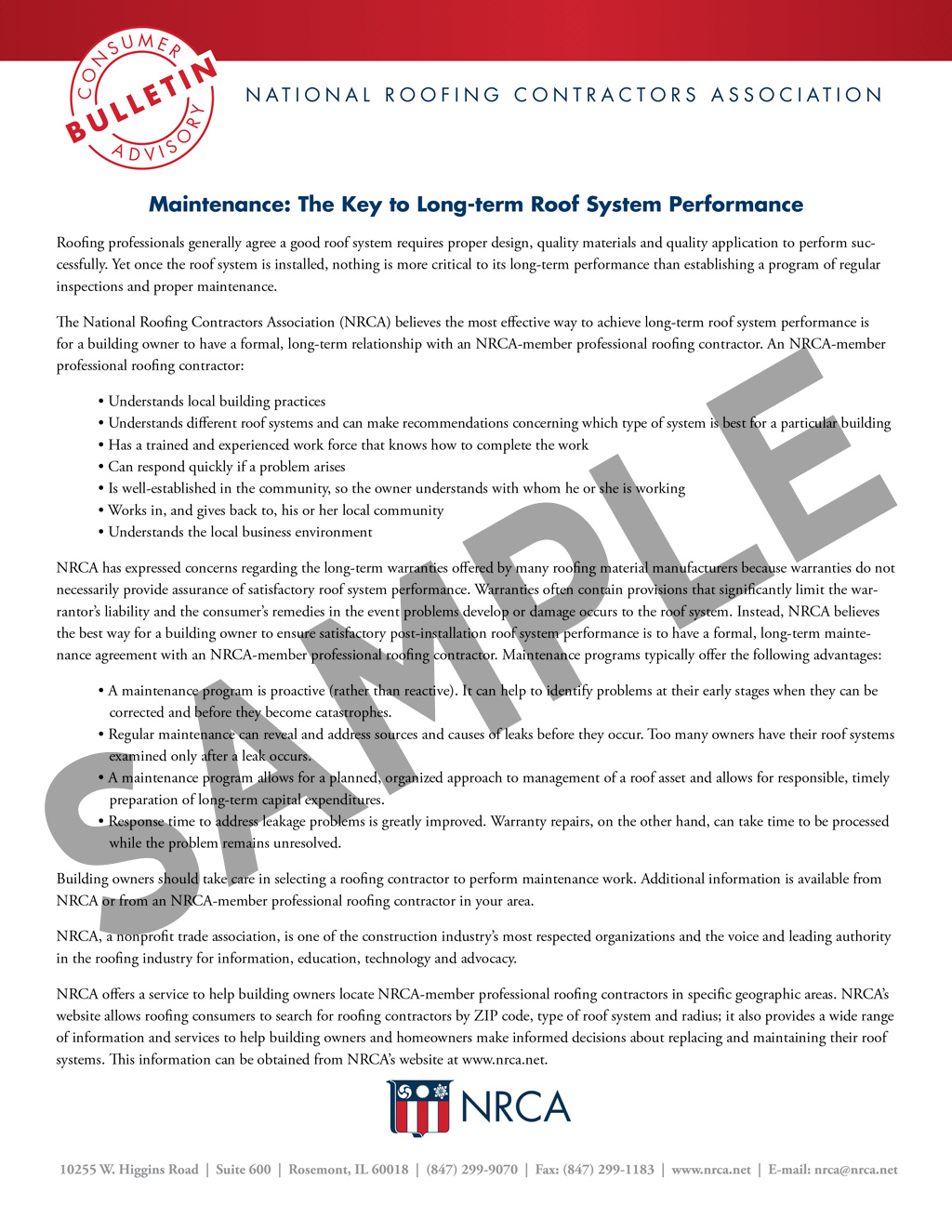 Consumer Advisory Bulletin, Issue 4—Maintenance: The Key to Long-term ...